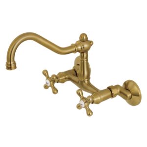 kingston brass ks3227ax vintage 6" adjustable center wall mount kitchen faucet, brushed brass