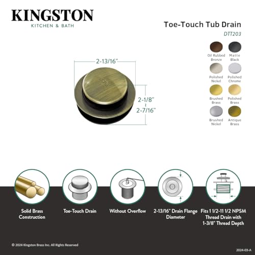 Kingston Brass DTT206 Tip-Toe Tub Drain, Polished Nickel