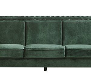 Iconic Home Camren Sofa Velvet Upholstered Swoop Arm Silver Nailhead Trim Espresso Finished Wood Legs Couch Modern Contemporary, Green