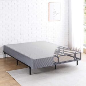 best price mattress full box spring, 9" high profile with heavy duty steel slat mattress foundation fits standard bed frame, full size