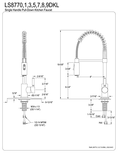 Kingston Brass LS8779DKL Kaiser Pre-Rinse Kitchen Faucet, 8 Inch in Spout Reach, Matte Black/Brushed Nickel