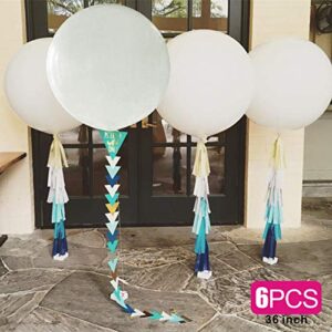 36 Inch White Balloon,Pack-6 Giant Balloons for Party/Birthdays/Wedding/Festivals Christmas and Event Decorations