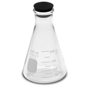 Corning Pyrex #4980-250, 250ml Narrow Mouth Erlenmeyer Flask with Rubber Stopper (Single)