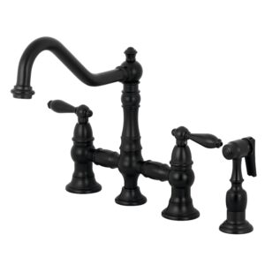 kingston brass ks3270albs restoration bridge kitchen faucet, 9-7/16 inch in spout reach, matte black