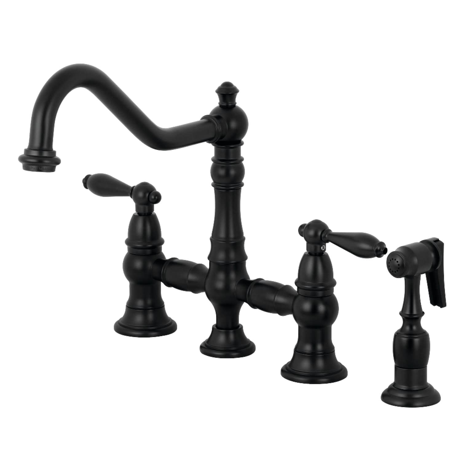 Kingston Brass KS3270ALBS Restoration Bridge Kitchen Faucet, 9-7/16 Inch in Spout Reach, Matte Black