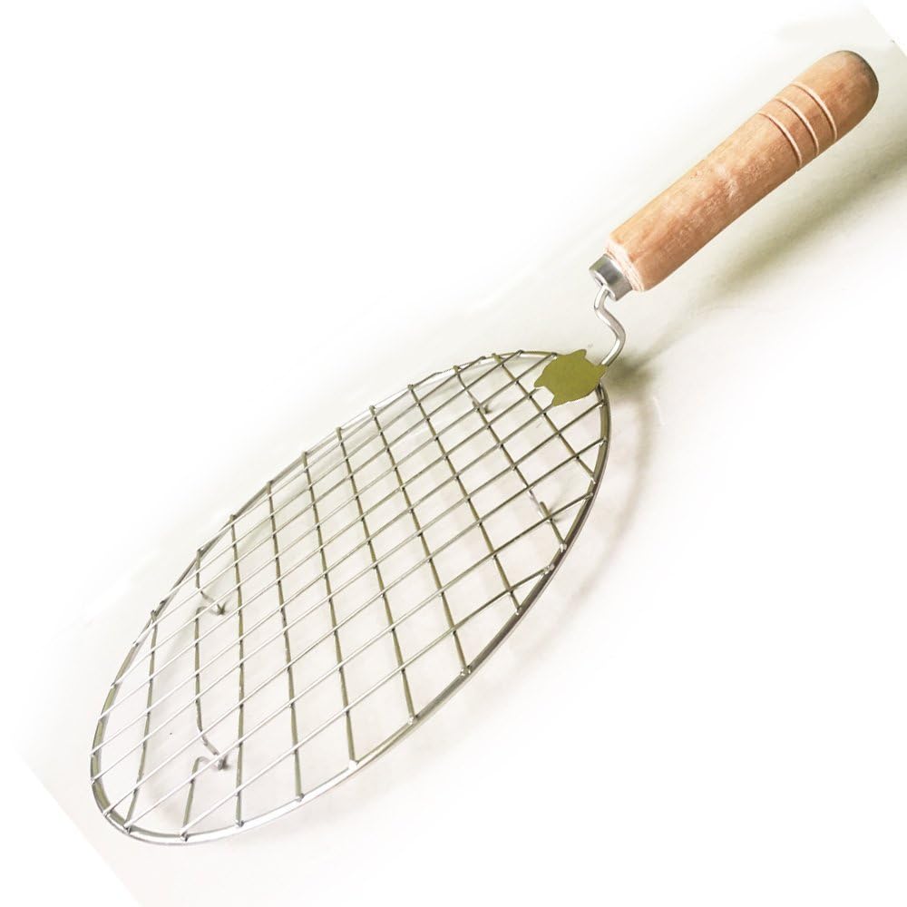 Stainless Steel Round Roti Grill, Papad Grill, Roti Jali, Chapathi Grill with Wooden Handle Round Roasting Net for Kitchenware Use Baking