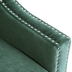 Iconic Home Camren Sofa Velvet Upholstered Swoop Arm Silver Nailhead Trim Espresso Finished Wood Legs Couch Modern Contemporary, Green