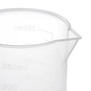 uxcell Measuring Cup 250ml PP Plastic Graduated Beaker Transparent with Handle for Lab Kitchen liquids 5pcs