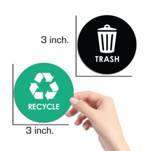 Recycling & Trash Bin Stickers - [4-Pack, 3" Inch Round Decals] - Easy to Apply, UV-Resistant for Effective Indoor & Outdoor Waste Management in Kitchens, Offices, and Public Spaces