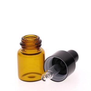 Pack of 100,2ml (5/8 dram) Amber Glass Dropper Bottle,Empty Sample Vial Glass Eye Dropper Aromatherapy Liquid Perfume Essential Oil Bottles with Glass pipette&Black Aluminum caps