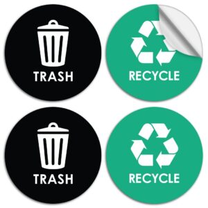 recycling & trash bin stickers - [4-pack, 3" inch round decals] - easy to apply, uv-resistant for effective indoor & outdoor waste management in kitchens, offices, and public spaces