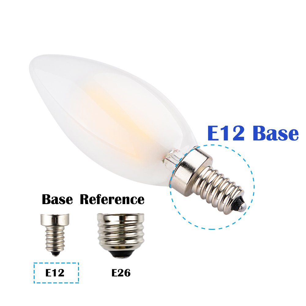 OPALRAY LED Candelabra Bulb, C35 Frosted Glass Cover, 4W Dimmable LED Filament Bulb, 40W Incandescent Bulb Equivalent, E12 Base Lamp, Warm White Light Color 2700K, Torpedo Tip, Pack of 3