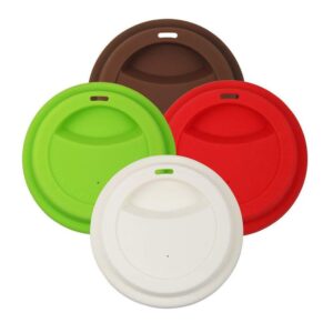 4 pack silicone coffee cup lid drinking lid,reusable and durable soft silicone drinking lid-red,green,white,brown