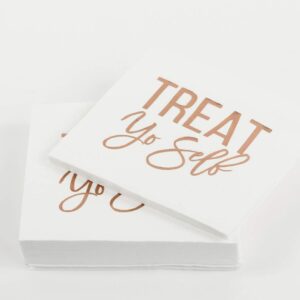 Andaz Press Rose Gold Foil Lunch Napkins, Treat Yo Self, 6.5-inch, 50-Pack, Bridal Shower Napkins For Wedding Engagement Party Bachelorette Party Napkins Bride Napkins Funny Bar Napkins Mimosa Napkins