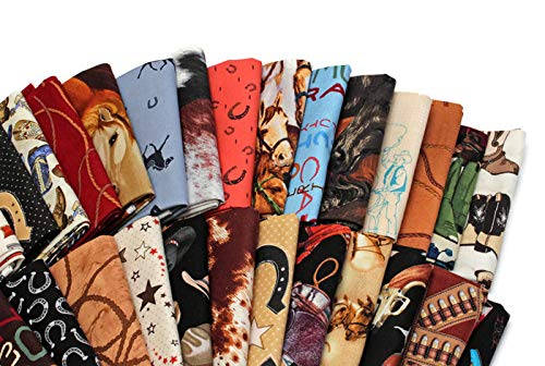 10 Fat Quarters - Assorted Western Cowboys Old West Out West Horses Rodeo Horse Lasso Boots Horseshoes Classic Quality Quilters Cotton Fabric Bundle M221.11