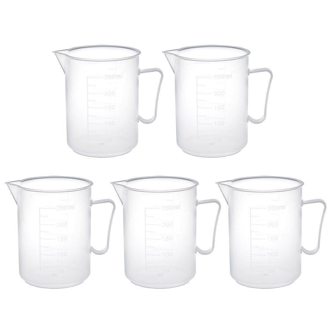 uxcell Measuring Cup 250ml PP Plastic Graduated Beaker Transparent with Handle for Lab Kitchen liquids 5pcs