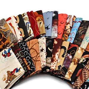 10 Fat Quarters - Assorted Western Cowboys Old West Out West Horses Rodeo Horse Lasso Boots Horseshoes Classic Quality Quilters Cotton Fabric Bundle M221.11