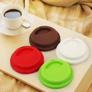 4 Pack Silicone Coffee Cup Lid Drinking Lid,Reusable and Durable Soft Silicone Drinking Lid-Red,Green,White,Brown