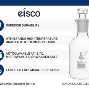 EISCO Reagent Bottle, Borosilicate Glass, Narrow Mouth with Interchangeable Hexagonal hollow glass Stopper - 250ml Labs