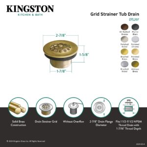 Kingston Brass DTL203 Tub Drain Strainer and Grid, Antique Brass