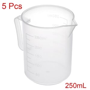 uxcell Measuring Cup 250ml PP Plastic Graduated Beaker Transparent with Handle for Lab Kitchen liquids 5pcs