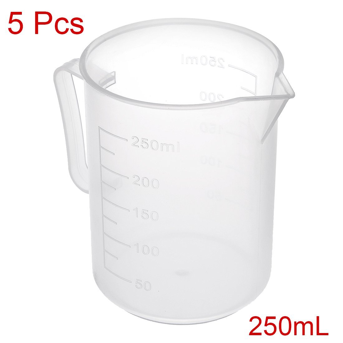 uxcell Measuring Cup 250ml PP Plastic Graduated Beaker Transparent with Handle for Lab Kitchen liquids 5pcs