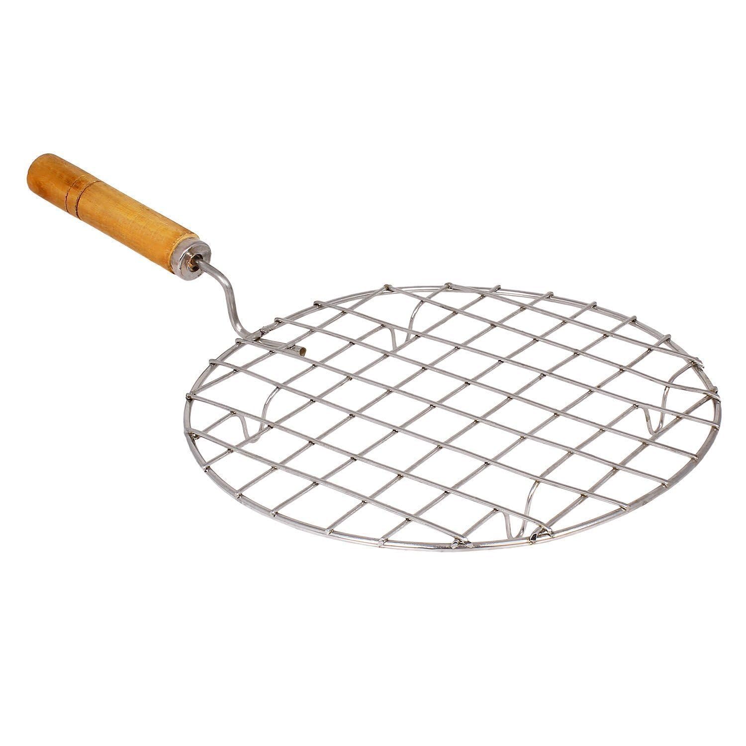 Stainless Steel Round Roti Grill, Papad Grill, Roti Jali, Chapathi Grill with Wooden Handle Round Roasting Net for Kitchenware Use Baking