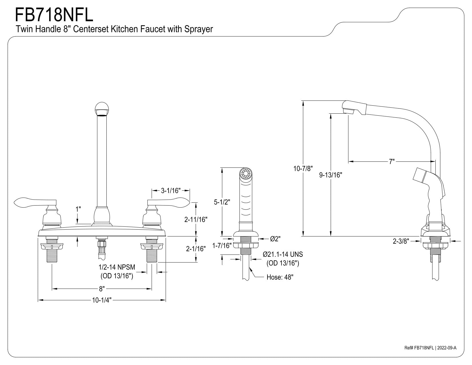 Kingston Brass FB718NFL NuWave French 8" Centerset Kitchen Faucet, 7 Inch in Spout Reach, Brushed Nickel