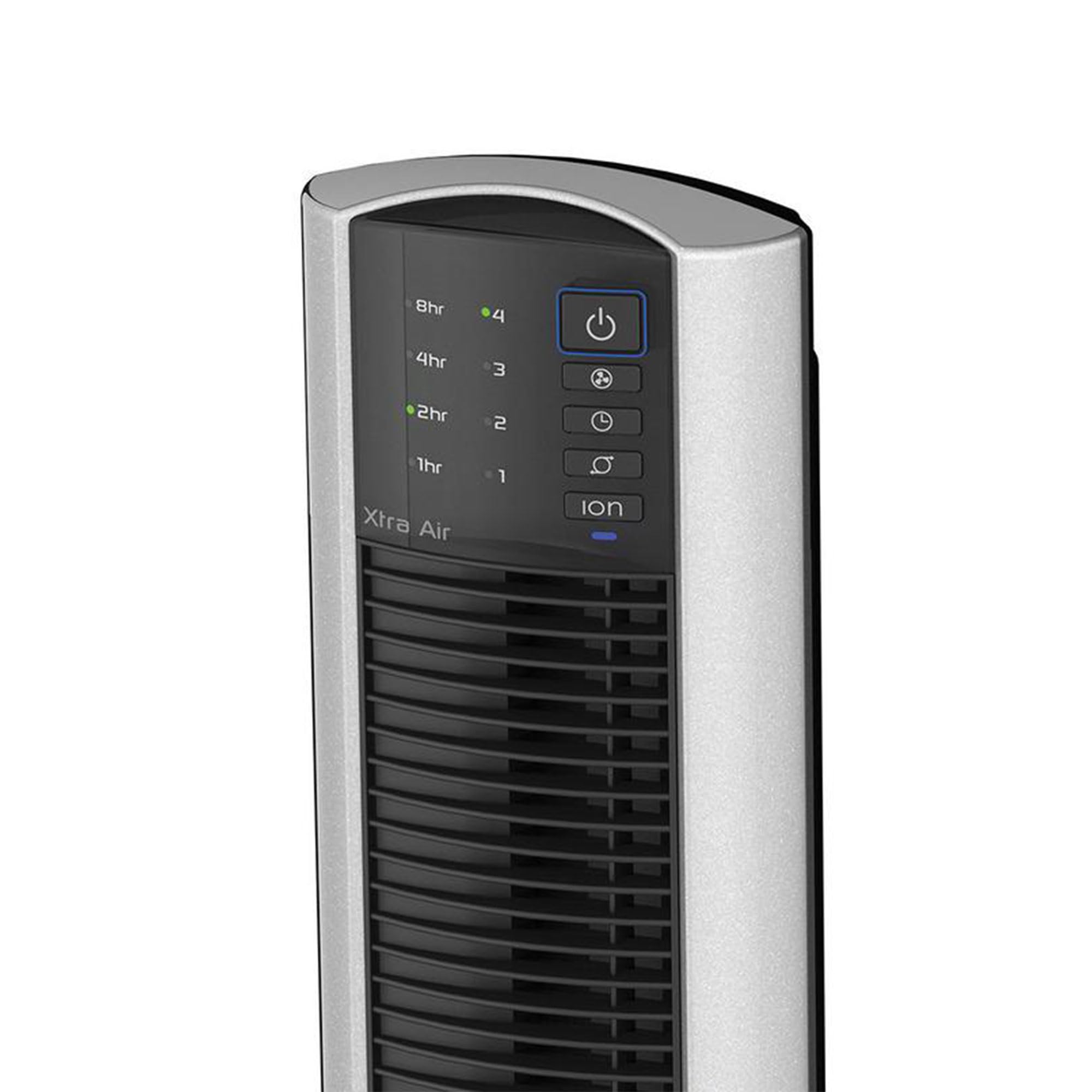 Lasko XtraAir 48 Inch 4 Speed Quiet Widespread Oscillating Standing Tower Home Fan Air Ionizer with Remote Control and 8 Hour Timer, Silver