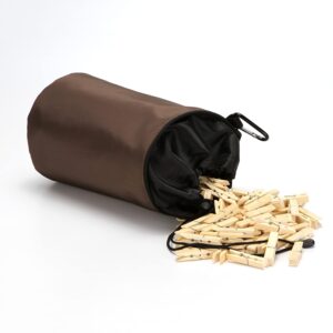 yochea clothespin holder bag outdoor,water-resistant peg basket with hanger/drawstring closure (coffee)