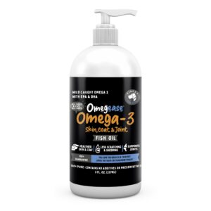 100% pure omega 3 fish oil for dogs & cats - omegease supplement for skin & coat, itching, shedding, joints & immune health (8 oz)