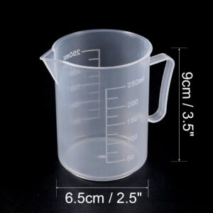 uxcell Measuring Cup 250ml PP Plastic Graduated Beaker Transparent with Handle for Lab Kitchen liquids 5pcs