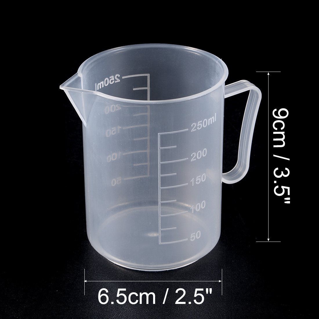 uxcell Measuring Cup 250ml PP Plastic Graduated Beaker Transparent with Handle for Lab Kitchen liquids 5pcs