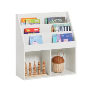 sobuy white children kids bookcase, metal kids bookshelves rack with toy storage organizer, book shelf storage display rack organizer holder, kmb01-w