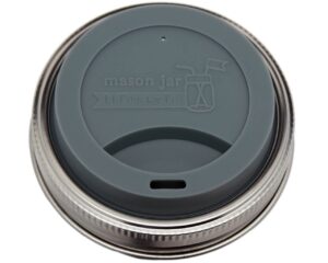 silicone drinking lids with rust proof stainless steel bands by mason jar lifestyle (2 pack, charcoal gray, wide mouth)