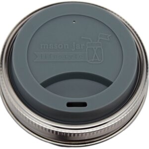 Silicone Drinking Lids with Rust Proof Stainless Steel Bands by Mason Jar Lifestyle (2 Pack, Charcoal Gray, Wide Mouth)