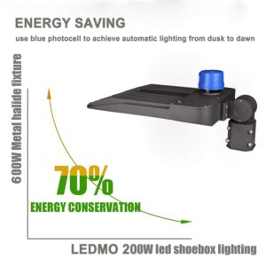 LEDMO LED Parking Lot Light 200W, Commercial Outdoor Area Lighting with Dusk to Dawn Photocell, Super Bright 5000K 26000 LM Slipfitter Mount