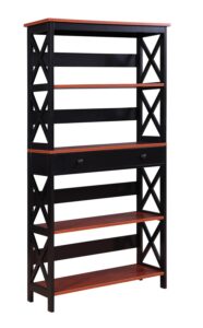 convenience concepts oxford 5 tier bookcase with drawer, cherry / black