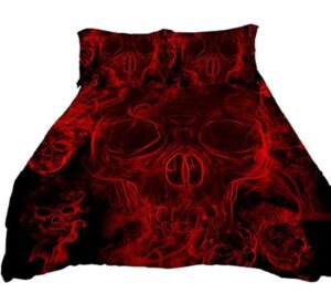 ysj 3 pcs duvet cover set with zipper closure,ties-black red skull pattern printed-full size bedding set comforter protector pillowcases (full)