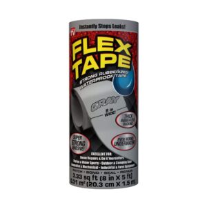 flex tape, 8 in x 5 ft, gray, original thick flexible rubberized waterproof tape - seal and patch leaks, works underwater, indoor outdoor projects - home rv roof plumbing and pool repairs