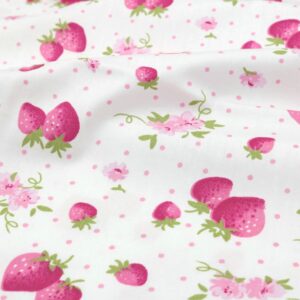 hanjunzhao strawberry fabric by the yard, strawberries on white background, cotton fabric for clothing sewing and arts crafts, 39 by 63-inch (1.09 by 1.75-yard), pink white