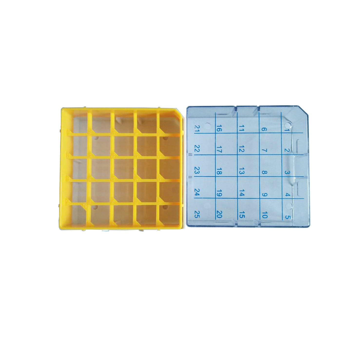 5 PCS Polycarbonate CryoBox Vial Rack, Freezer Storage, 5 x 5 Array, 25 Place Fit for 2ml Cryostorage Freezing Box (Yellow)