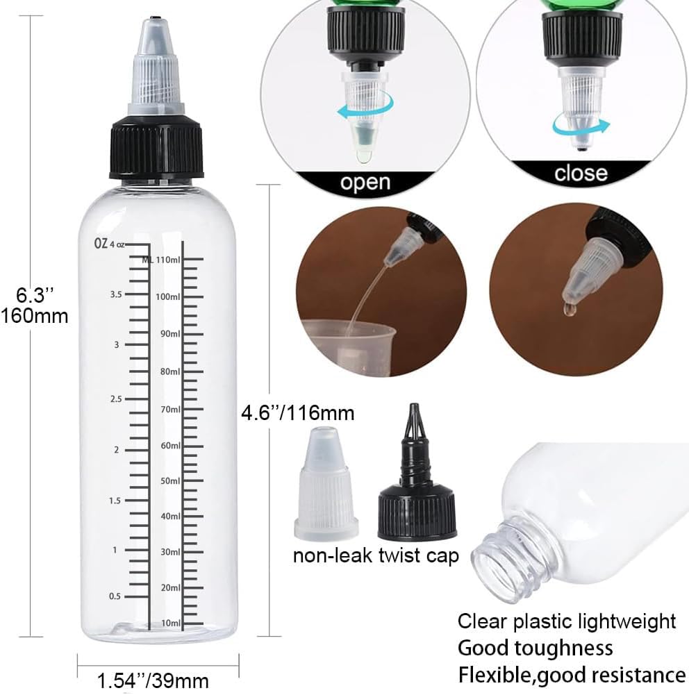 HUIZHU 5Pcs 4oz/120ml Plastic Dispensing Bottles with Twist Top Soft PET scaled Bottles liquid bottle home kitchen use bottle (Transparent, 125ml)