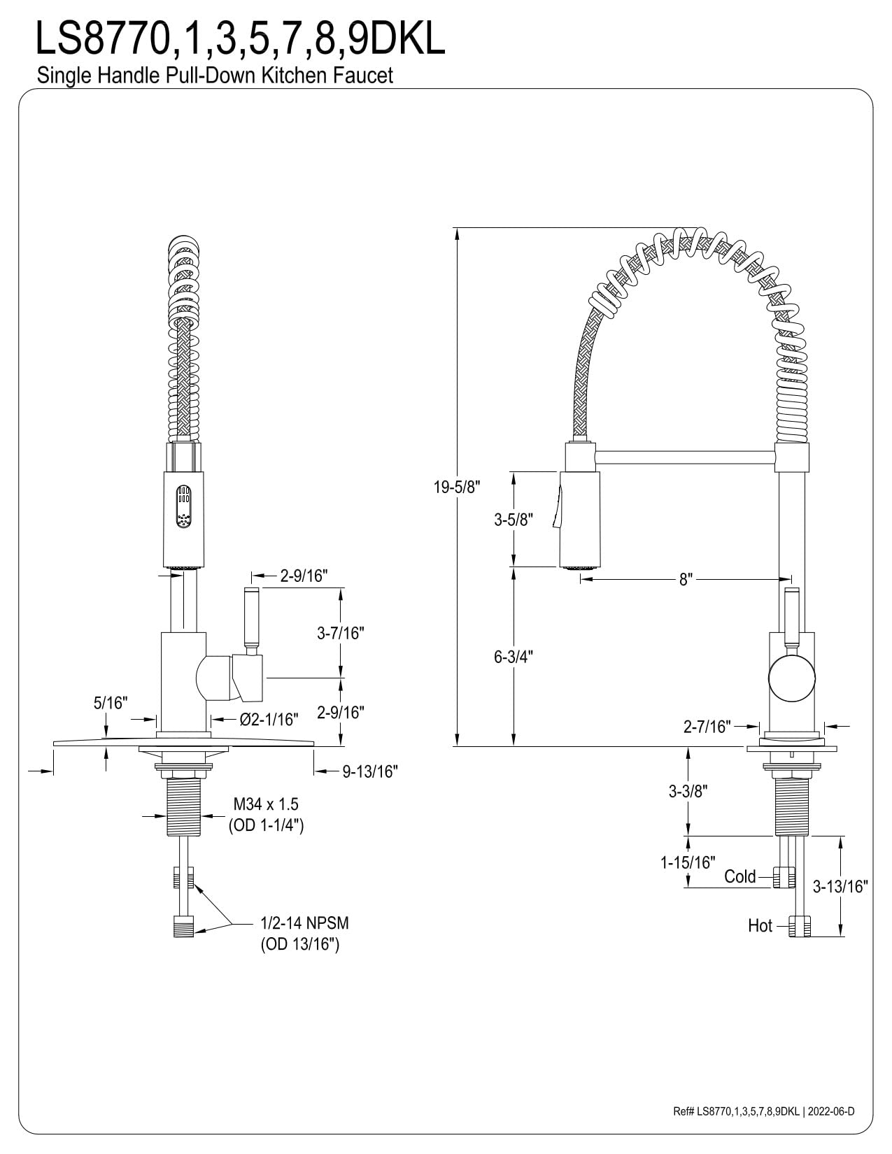 Kingston Brass LS8771DKL Kaiser Pre-Rinse Kitchen Faucet, 8 Inch in Spout Reach, Polished Chrome