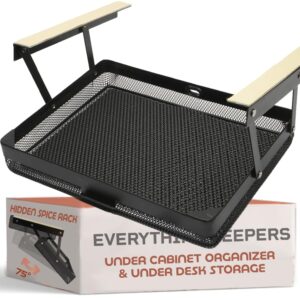 everything keeper - organizer for home, kitchen, bathroom, rv, small spaces - storage organizers - compact metal basket - under cabinet holder - easy install - holds strong - 13 x 10 x 2.5 in - black