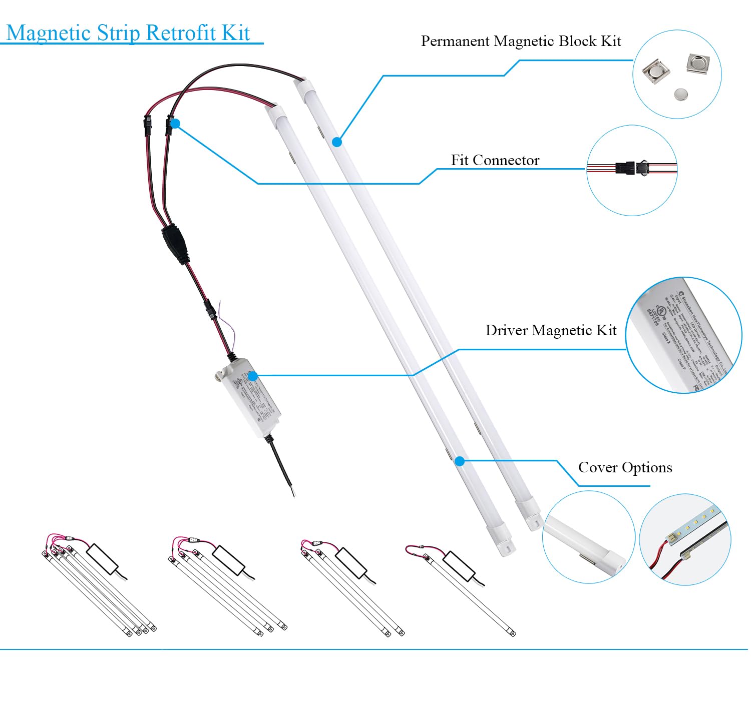 jimwhen 4FT Magnetic LED Troffer Retrofit Kit, 2x4 FT LED Retrofit Kit,36W,5000K Daylight White,Super Bright 5400LM,0-10V Dimmable,T8 T10 T12 Fluorescent Replacement,UL Cert,Quick Easy Install