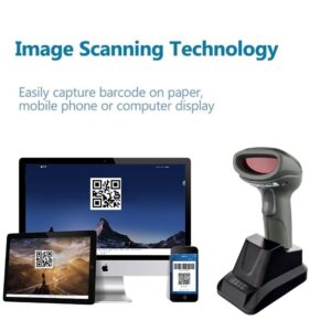 LS-PRO 2D QR wireless Bluetooth Barcode Scanner with USB Cradle Receiver Charging Base handheld 1D/2D Data matrix PDF417 image reader 100 ft Transmission Range long-life Battery 2200mA,1 Year Warranty