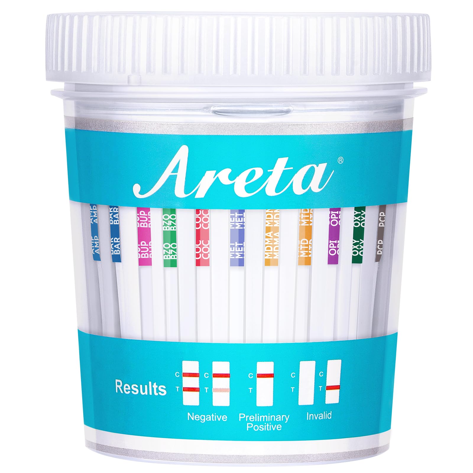 50 Pack Areta 14 Panel Drug Test Cup Kit with Temperature Strip, Instant Testing 14 Drugs Buprenorphine (BUP),THC,OPI 2000, AMP,BAR,BZO,COC,MET,MDMA,MTD,OXY,PCP,PPX,TCA-#ACDOA-1144