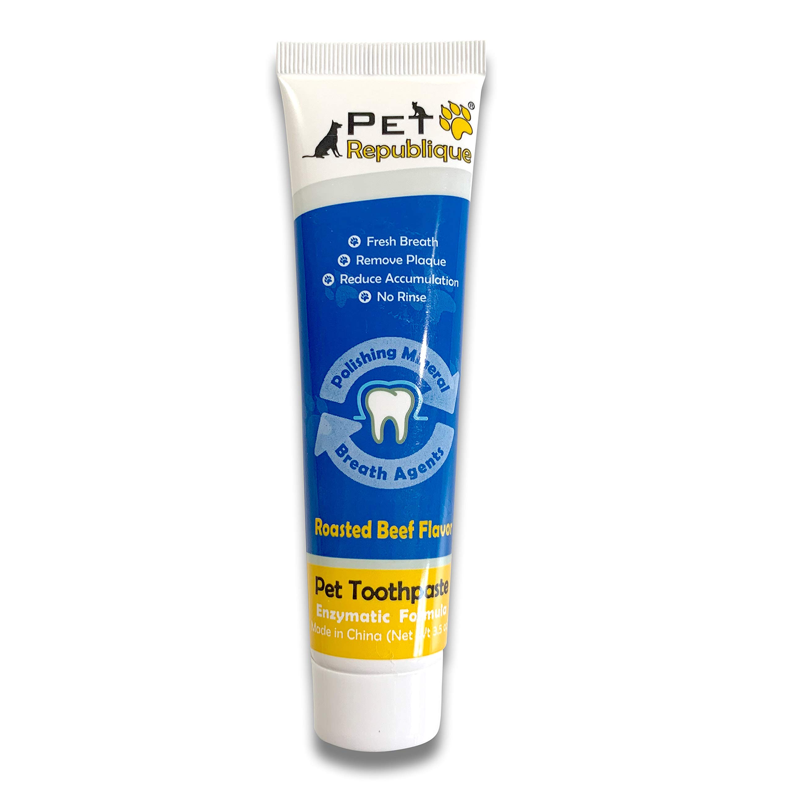 Pet Republique Enzymatic Dog Toothpaste Kit with Finger Toothbrushes Cats and Dogs Dental Cleaning Kit - 3.5 oz Beef Flavor Toothpaste, 3 Silicon Finger Toothbrushes, 1 Mini Handle Toothbrush