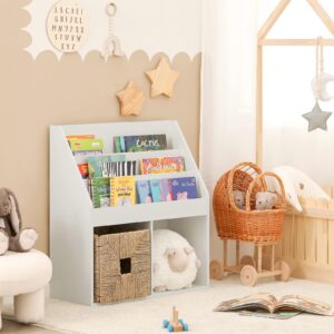 SoBuy White Children Kids Bookcase, Metal Kids Bookshelves Rack with Toy Storage Organizer, Book Shelf Storage Display Rack Organizer Holder, KMB01-W